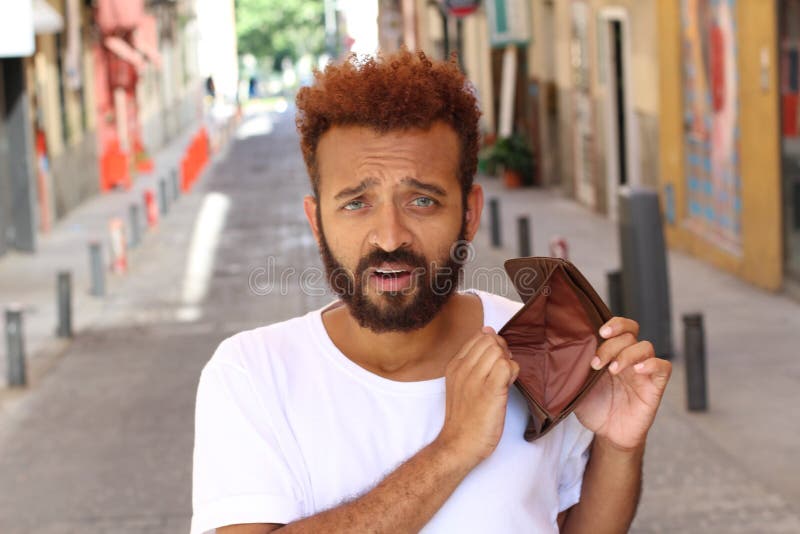 Ethnic Broke Guy with Empty Wallet Outdoors Stock Photo - Image of ...