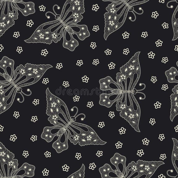 Ethnic Butterfly Monochrome Batik Pattern Stock Vector - Illustration ...