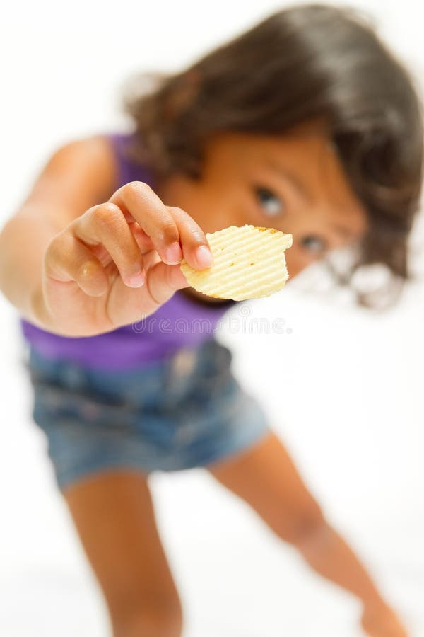 Ethnic Child with Snack on Hand Stock Image - Image of asian, potato ...