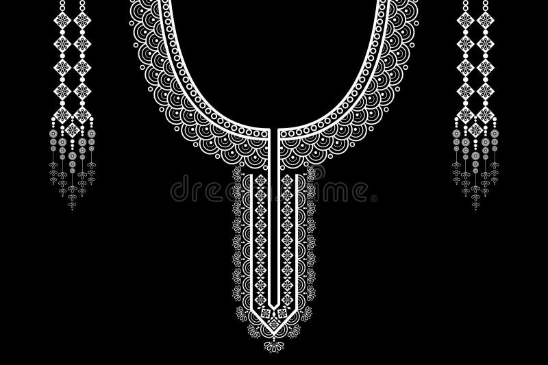 Ethnic Collar Lace Pattern Traditional on Black Background. Stock ...