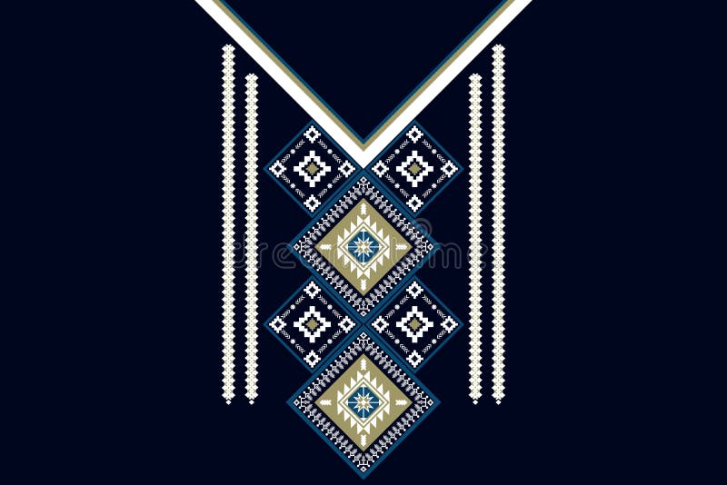 Ethnic Collar Lace Pattern Traditional on Dark Blue Background. Stock ...