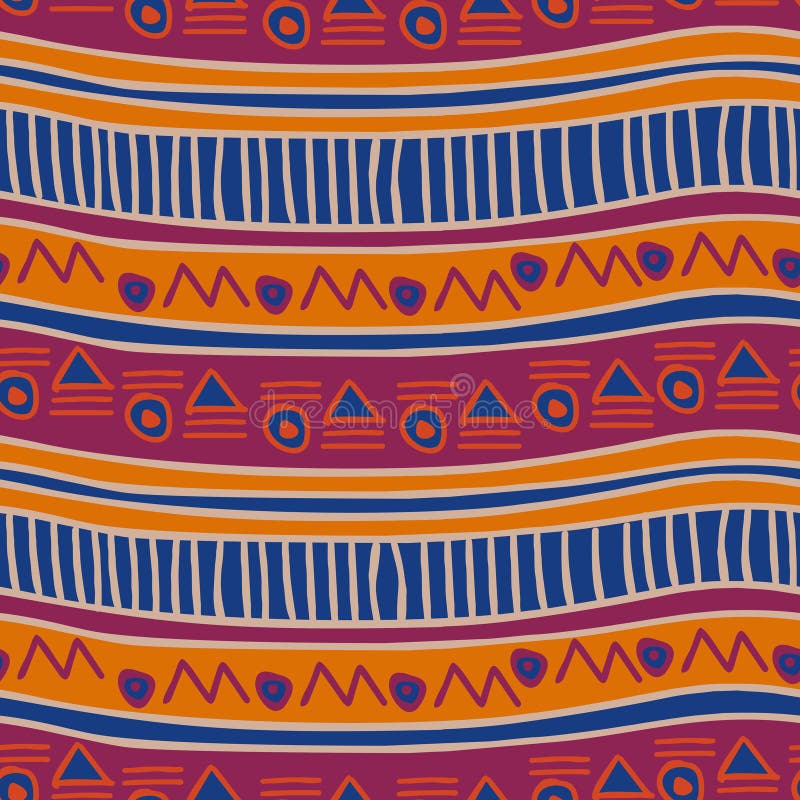 Ethnic Colorful Seamless Pattern. Stripes Hand Drawn Ancient Vintage ...