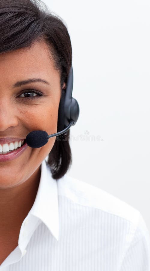 Ethnic Customer Service Agent with Headset on Stock Photo - Image of ...