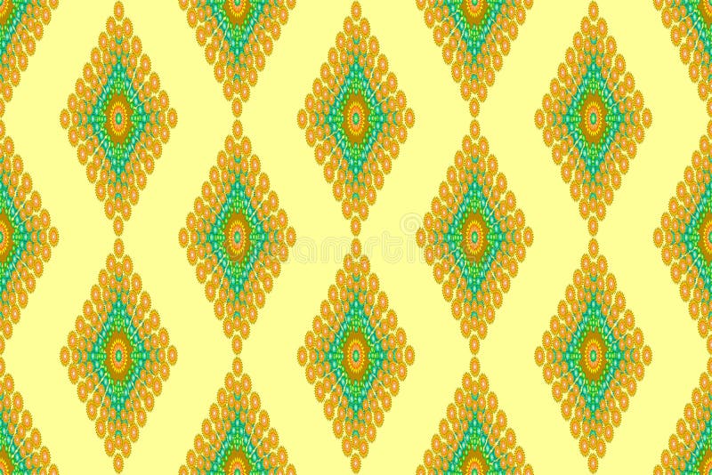 Ethnic Fabric Pattern Vertical Diamond Shape Green Brown Gold Seamless ...