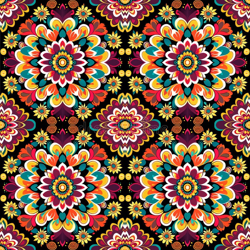 Ethnic Floral Seamless Pattern. Abstract Ornamental Pattern, Stock ...