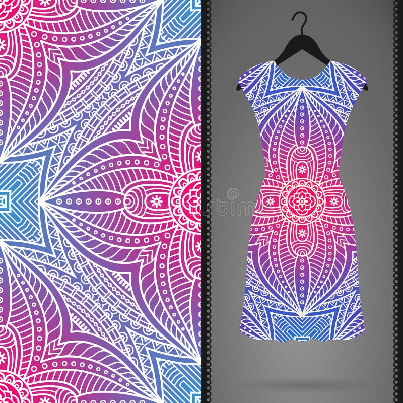 Ethnic Floral Seamless Pattern with Dress Stock Vector - Illustration ...