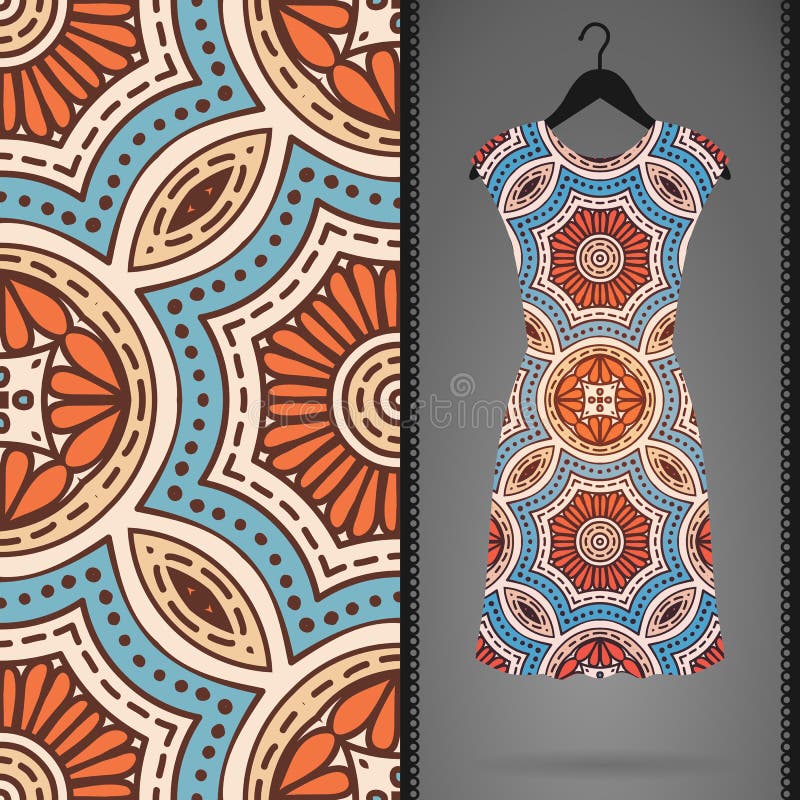 Ethnic Floral Seamless Pattern with Dress Stock Vector - Illustration ...
