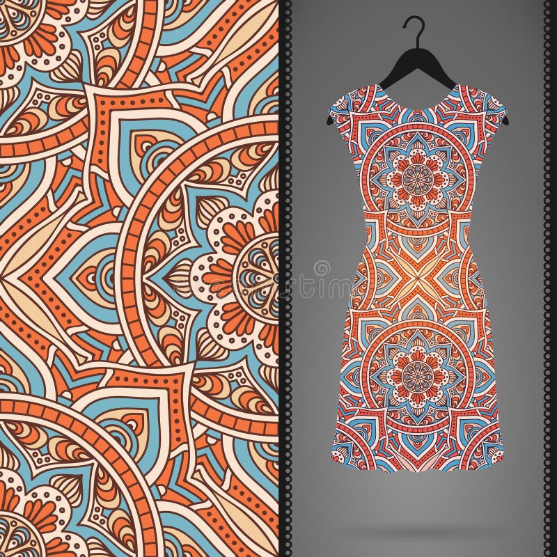 Ethnic Floral Seamless Pattern with Dress Stock Vector - Illustration ...