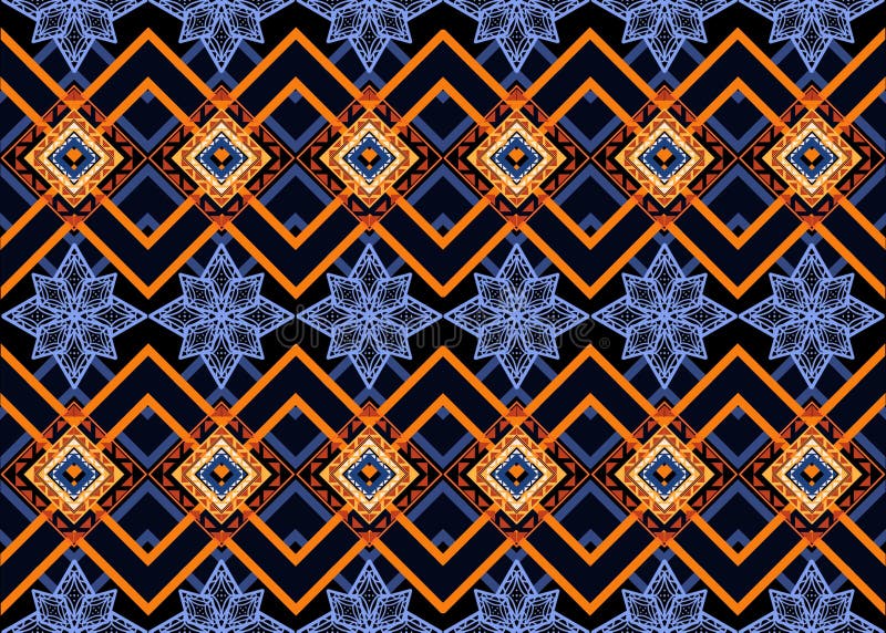 Ethnic Geometric Pattern with Diamonds and Zigzags in Orange, Yellow ...