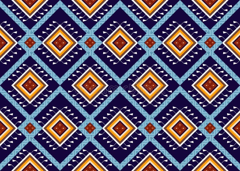 Ethnic Geometric Pattern with Diamonds and Zigzags in Orange, Yellow ...