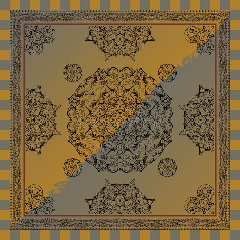 Ethnic Gold Pattern Scarf Design Stock Vector - Illustration of textile ...