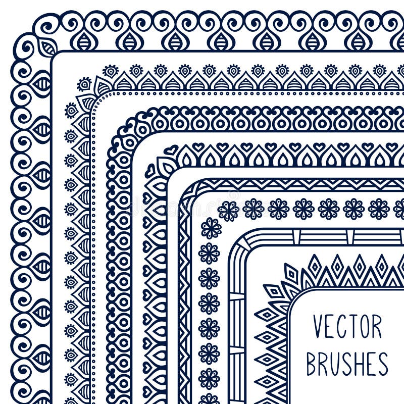 Ethnic Hand Drawn Vector Line Border Set And Stock Vector ...