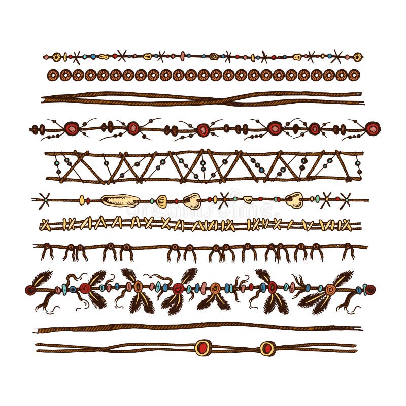 Ethnic Hand Drawn Vector Line Colored Border Set Stock Vector ...