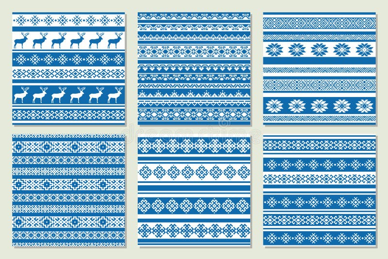 Ethnic Nordic Borders Pattern with Deer on Realistic Natural Wood ...