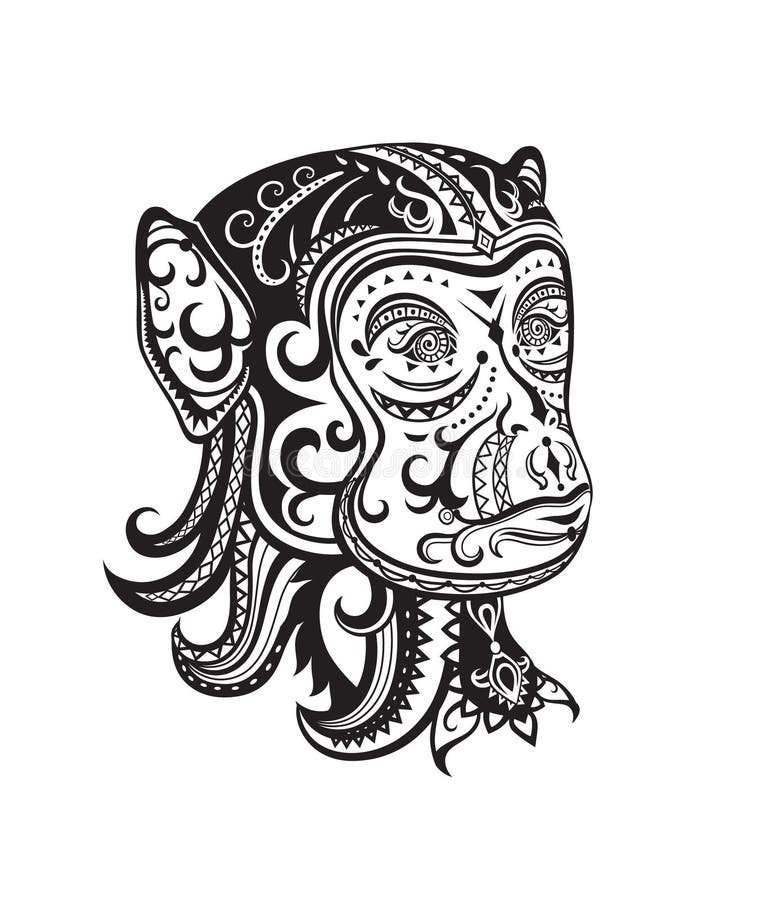 Ethnic ornamented monkey stock illustration. Illustration of eastern ...