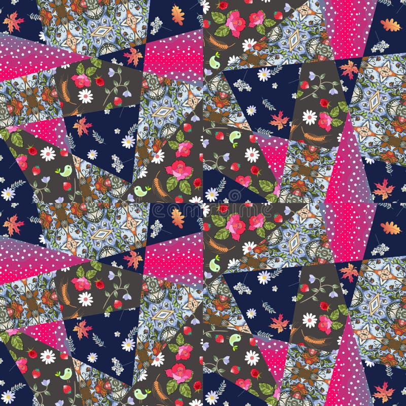 Autumn Patchwork with Falling Leaves and Polka Dot. Stock Vector ...