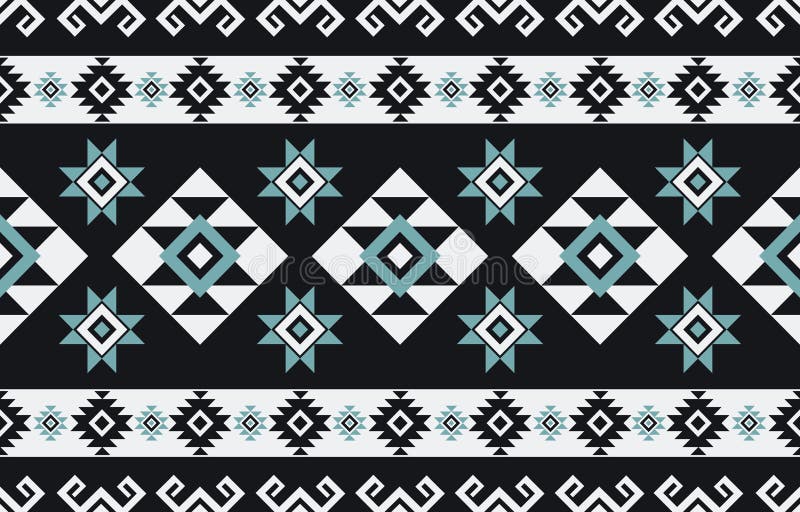 Repeated Ethnic Geometric Border Pattern on Dark Background with Blue ...
