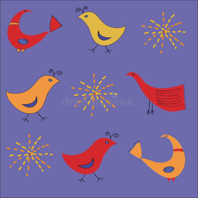 Ethnic Pattern with Birds in Warm Colors Stock Vector - Illustration of ...