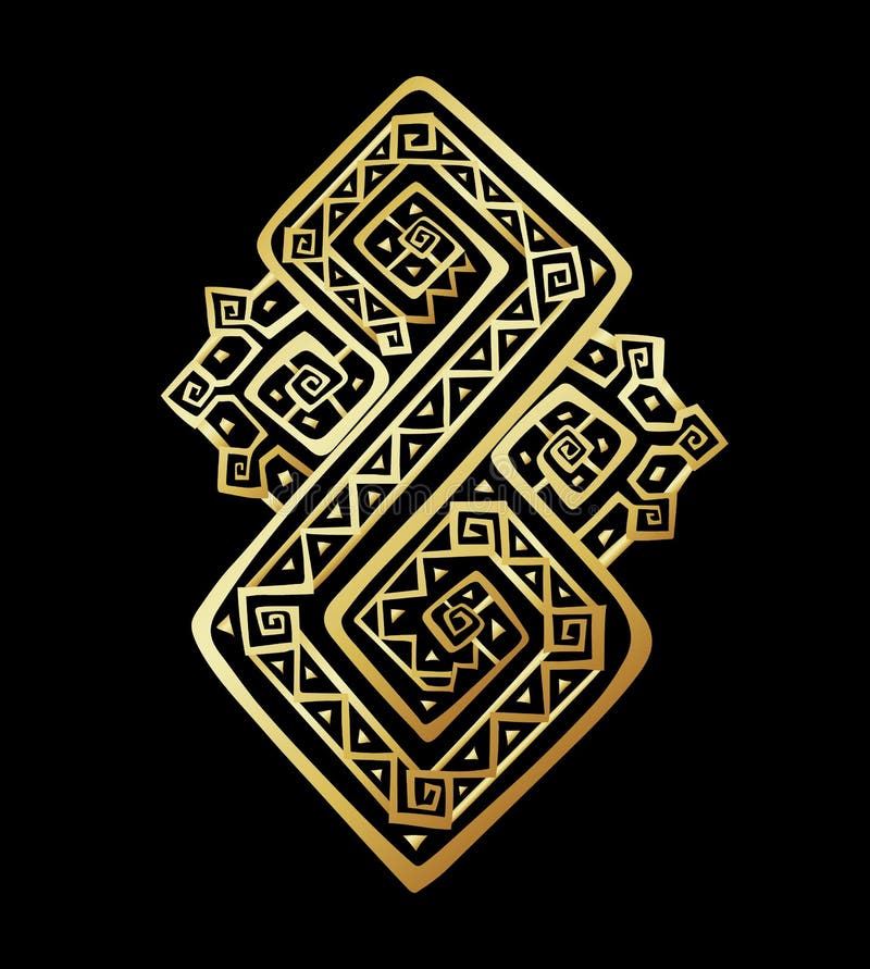 Ethnic Pattern in Gold and Black Colors. Stock Illustration ...