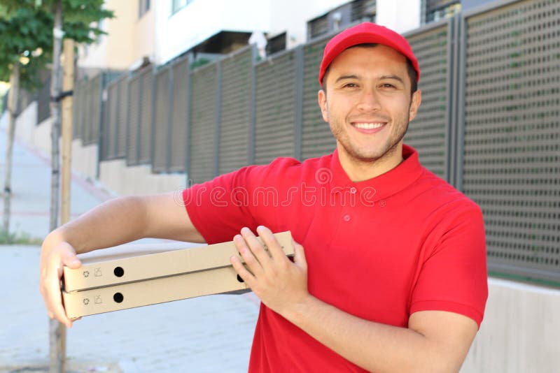 Ethnic Pizza Delivery Guy at Work Stock Image - Image of order, pile ...