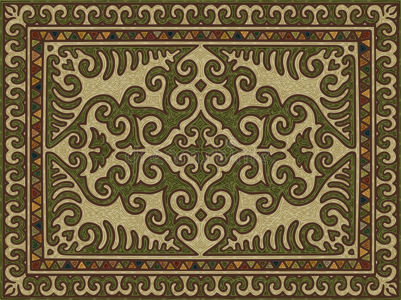 Traditional Felt Rug Composition with Rich Nomadic Ornamentation and ...