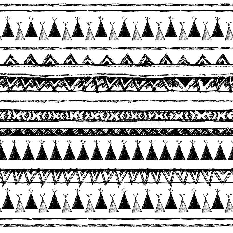 Ethnic Seamless Pattern in Native Style. Boarder Wigwam Pattern. Hand ...