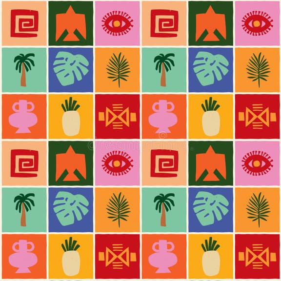 Ethnic Seamless Pattern in Patchwork Style. Stylized Illustration in ...