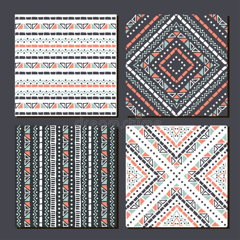 Ethnic Seamless Patterns Set Of Aztec Geometric Backgrounds Stock