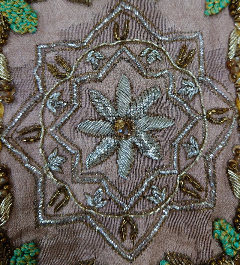 Ethnic Silver Zari and Metallic Thread Work with Crystal Beads on a ...