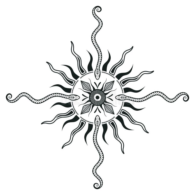 Ethnic snake and sun stock illustration. Illustration of white - 340013979