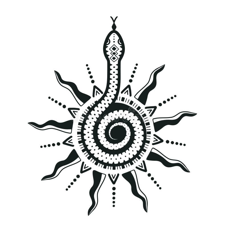 Ethnic snake and sun stock illustration. Illustration of sticker ...