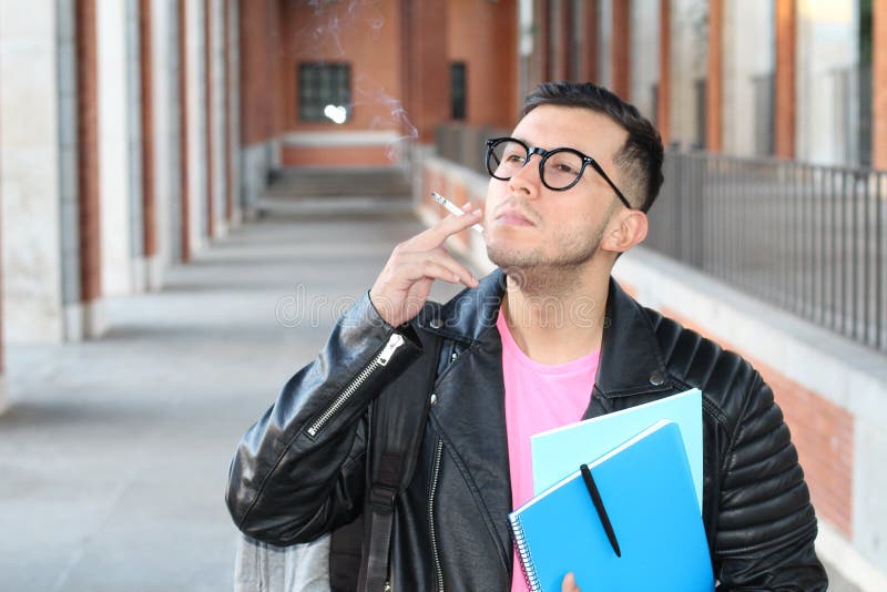Ethnic Student Smoking on Campus Close Up Stock Image - Image of ...