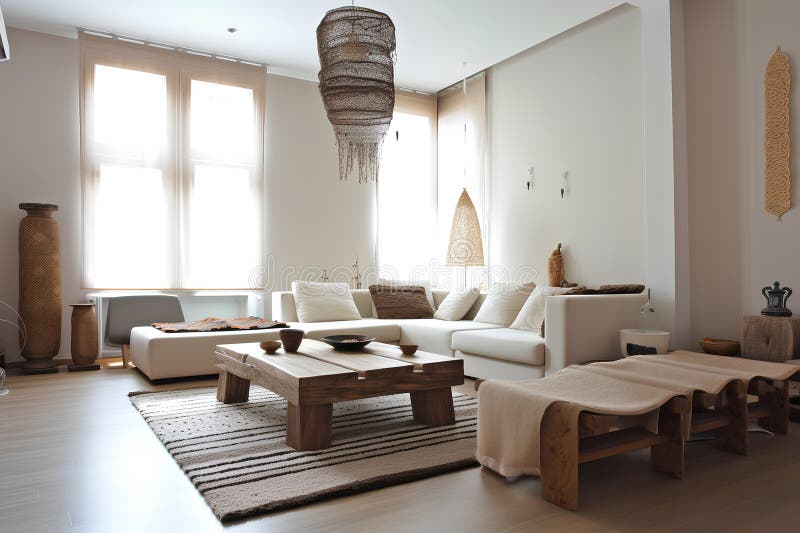 Ethnic Style Interior of Living Room in Modern House Stock Illustration ...