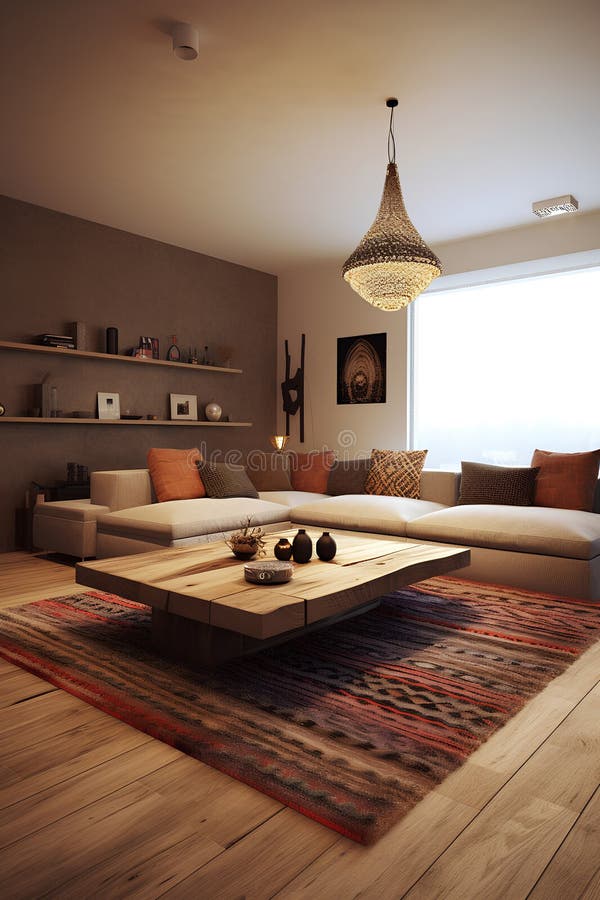 Ethnic Style Interior of Living Room in Modern House Stock Illustration ...