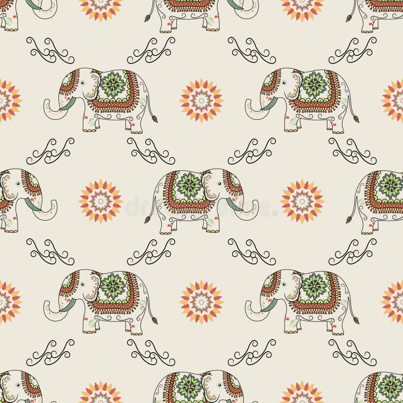 Ethnic Thai Elephant Native Pattern. Vector Seamless Pattern Design for ...