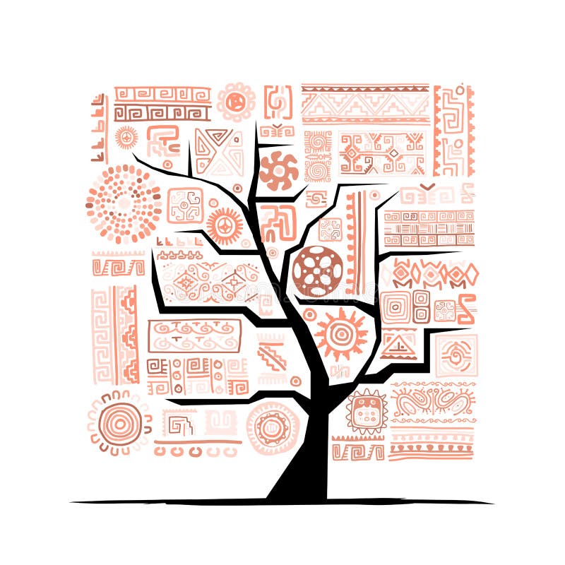 Ethnic Tree with Handmade Ornament for Your Design Stock Vector ...