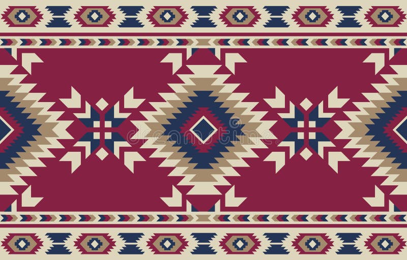 Aztec Colorful Ethnic Seamless Pattern, Tribal Orange and Blue Color ...