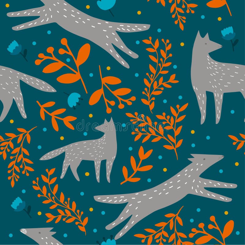 Ethnic Wolf Seamless Pattern in Vintage Style on Emerald Background ...