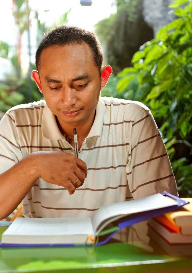 Ethnic Young Man Concentrate Study Books Stock Image - Image of ethnic ...