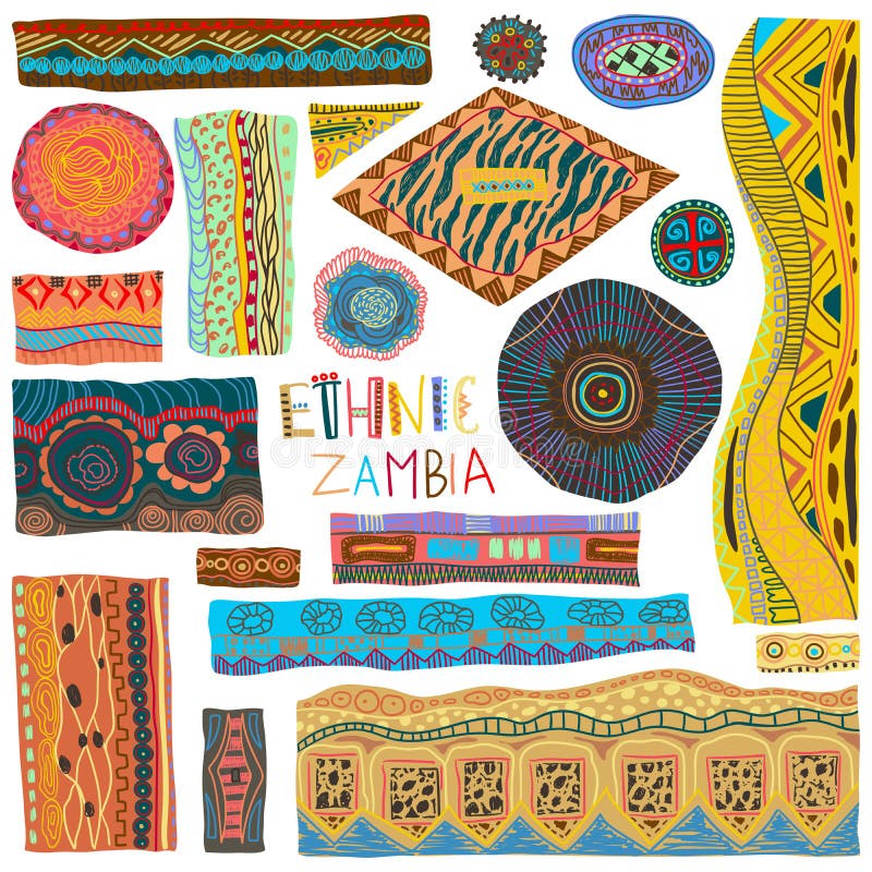 Ethnic Zambia Patterns Collection. Tribal African Ornaments and ...