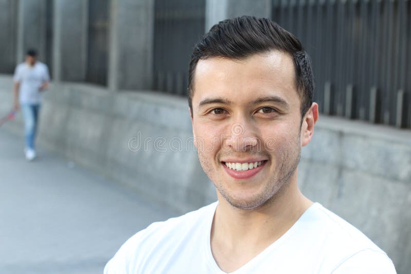 Ethnically Ambiguous Male Smiling with Copy Space Stock Image - Image ...