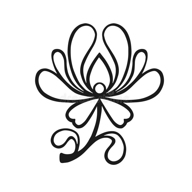 Ethnically Stylized Linear Outline of a Flower Bud with Petals, Vector ...