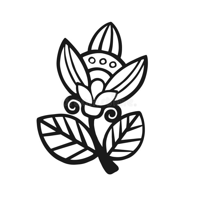 Ethnically Stylized Linear Outline Indian Black and White Flower ...