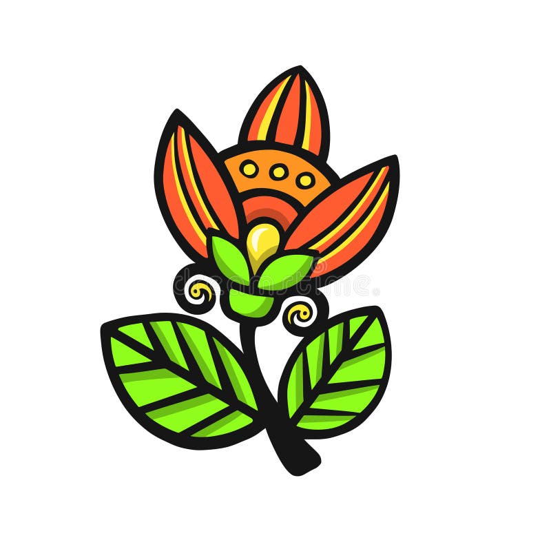 Ethnically Stylized Orange Bright Indian Flower, Vector Stock Vector ...