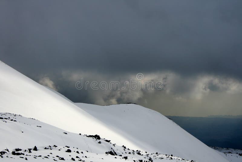 Etna, Volcano of Sicily Covered by Snow Stock Photo - Image of peak ...