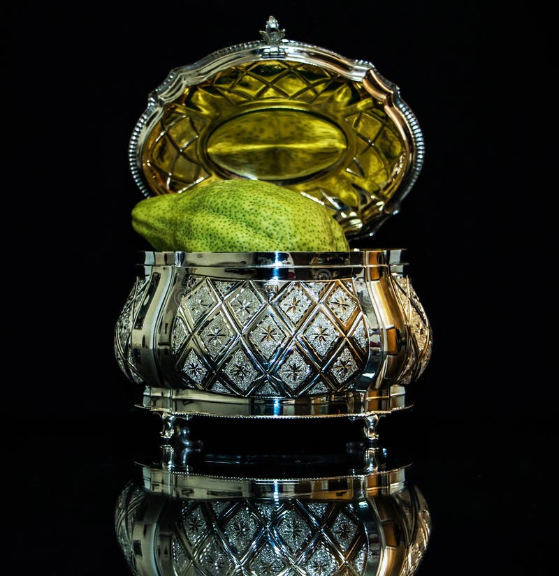Etrog with silver box stock image. Image of holidays - 58674989