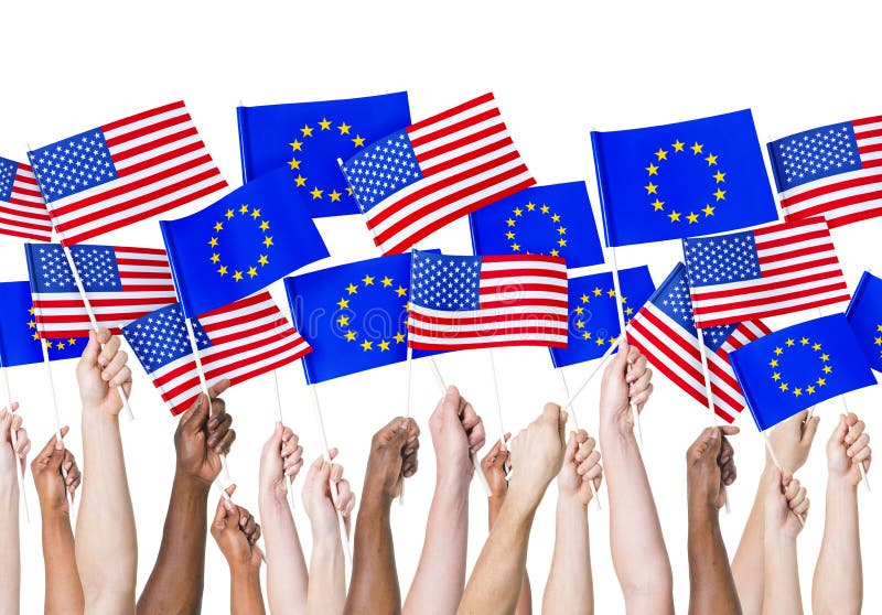 EU and American Flags stock image. Image of person, global - 37375493