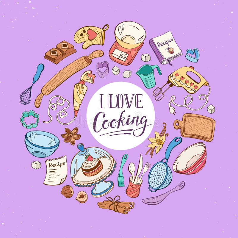 Eu amo cozinhar o cartaz ilustração do vetor. Ilustração de copo ...