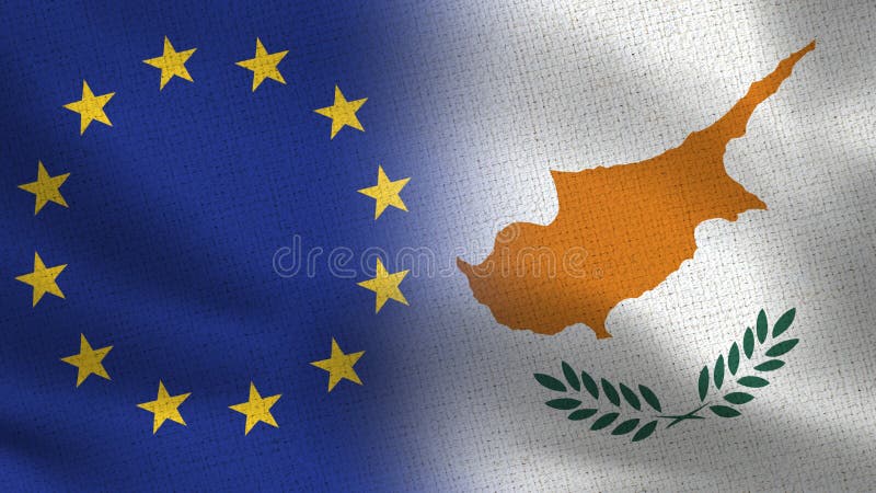EU and Cyprus Realistic Half Flags Together Stock Illustration ...