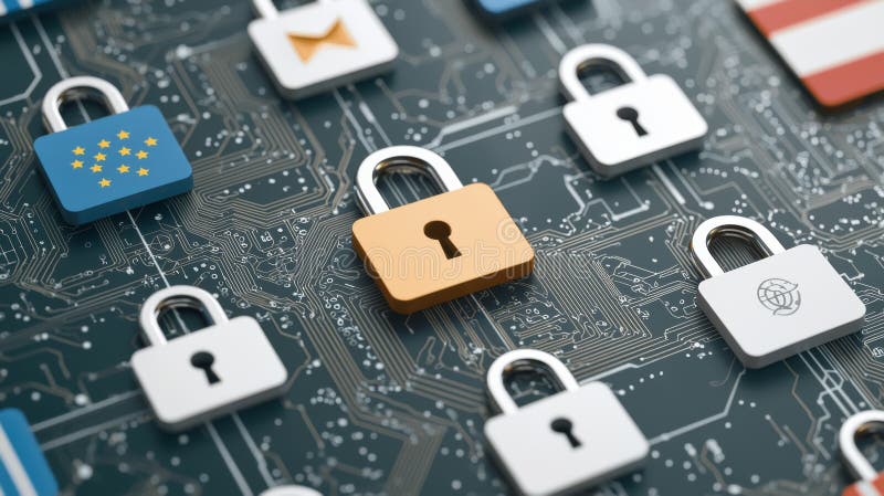 Eu Digital Security, Circuit Board with Flag and Padlock Symbolizing ...